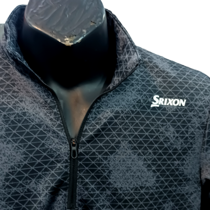 Srixon半開襟立領POLO衫(深黑/黑紋)#0212